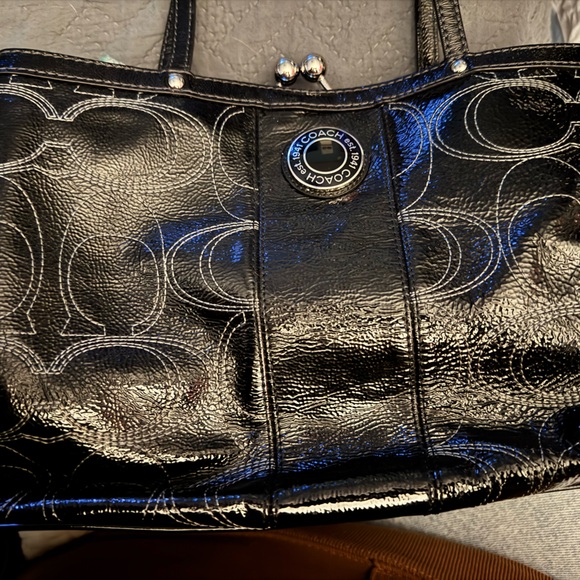 Coach | Bags | Coach Shiny Black Embossed Tote | Poshmark